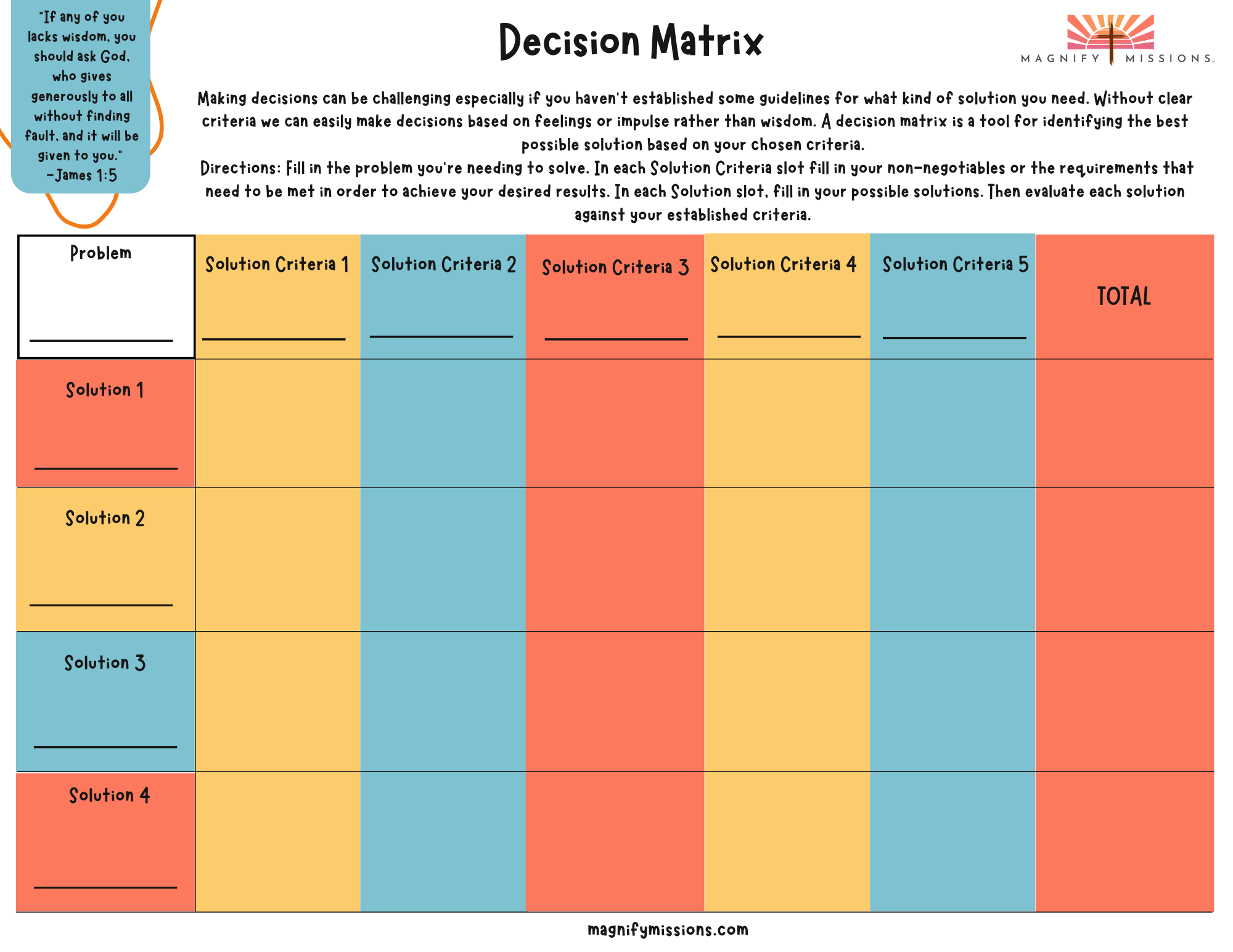 Decision Matrix Template — Magnify Missions