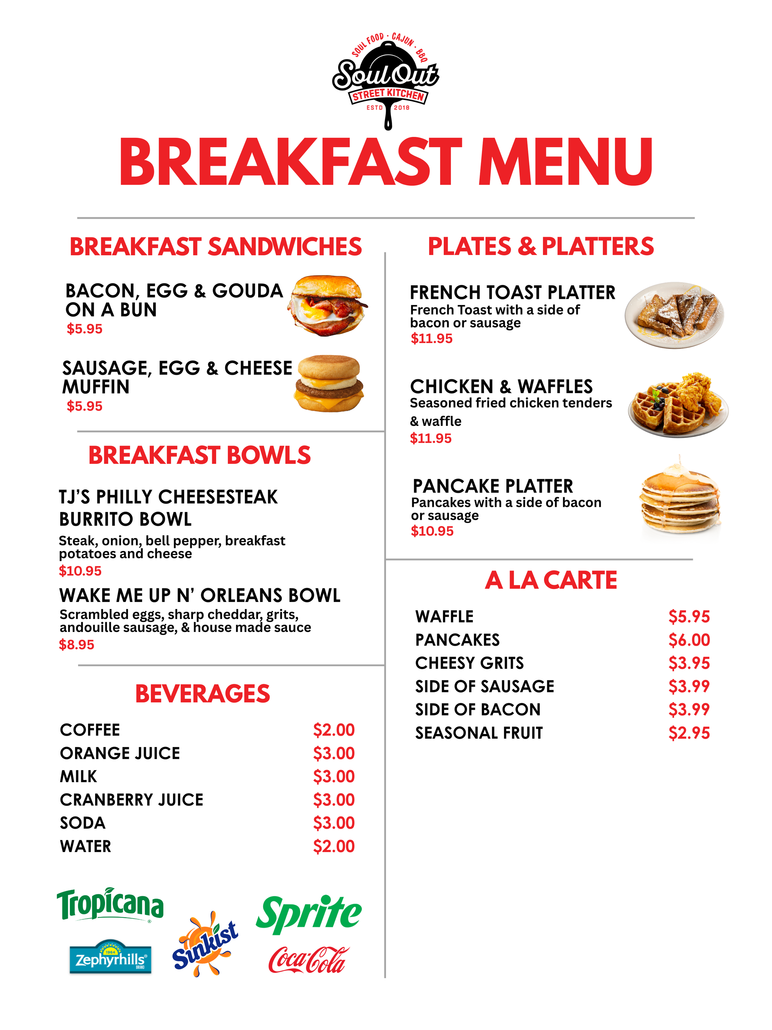 Breakfast Menu — Soul Out Steet Kitchen