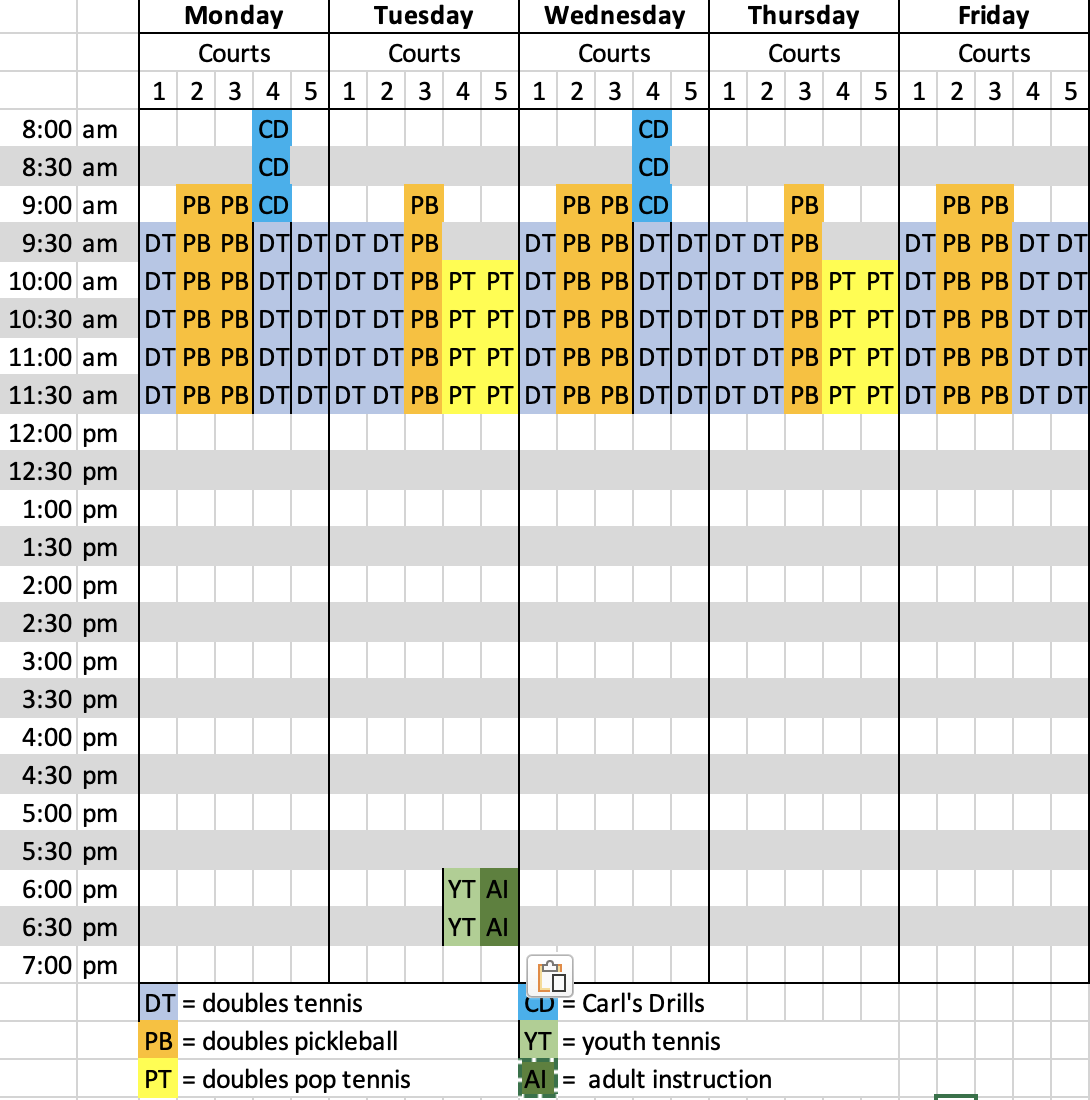 All Court Schedules — Cook County Tennis & Pickleball Association
