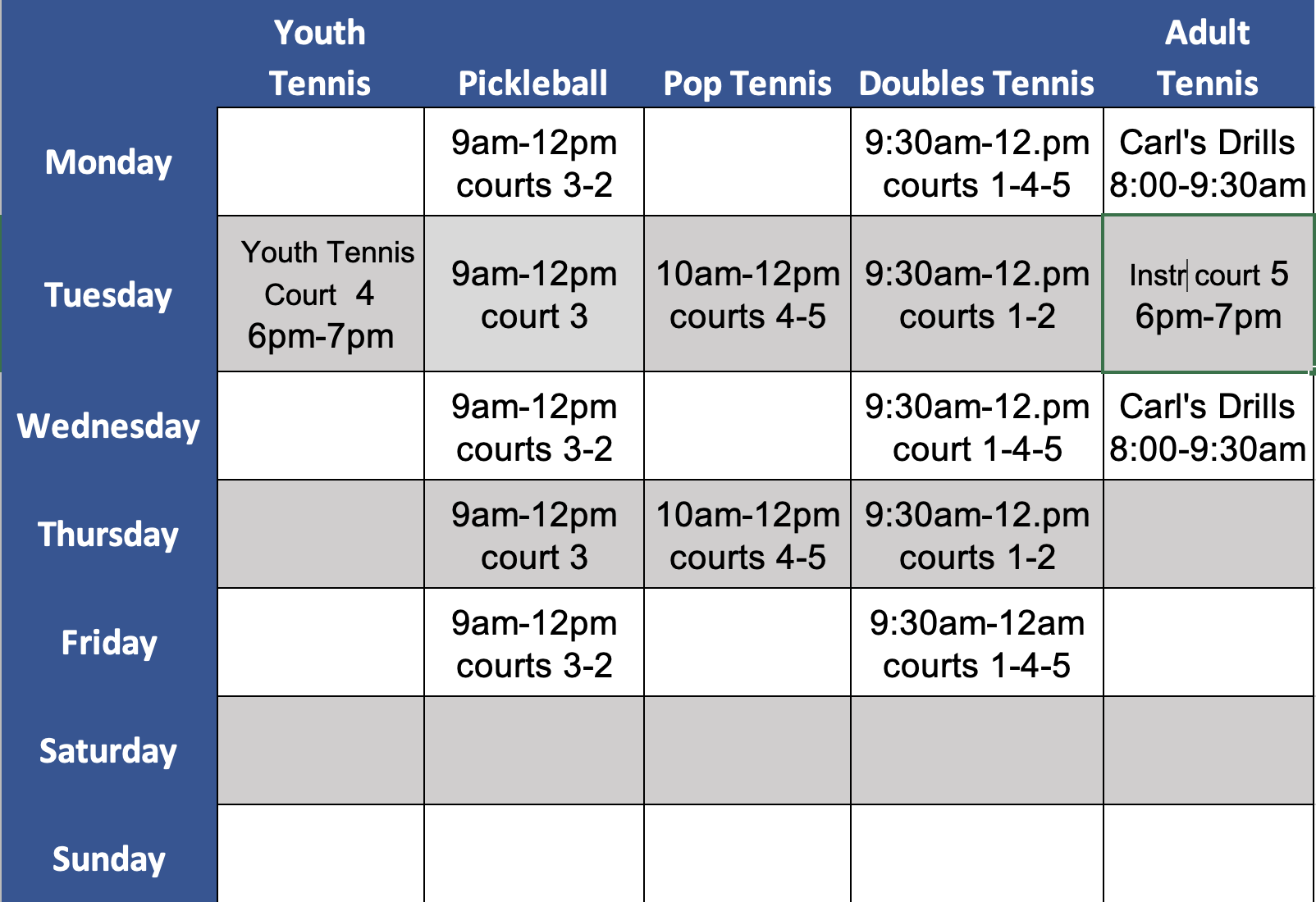 All Court Schedules — Cook County Tennis & Pickleball Association All Court Schedules — Cook County Tennis & Pickleball Association