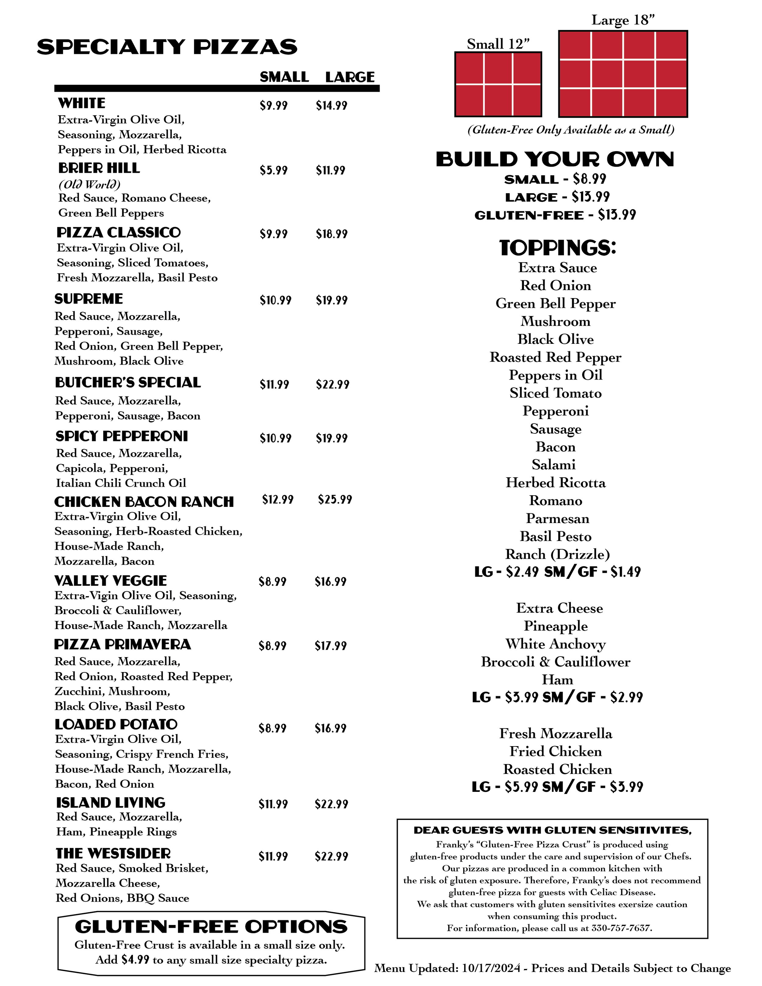 Menu — Franky's Pizza & Delicatessen