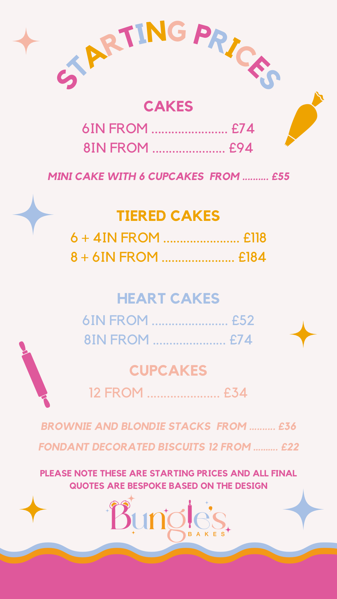Prices and Information — Bungle's Bakes