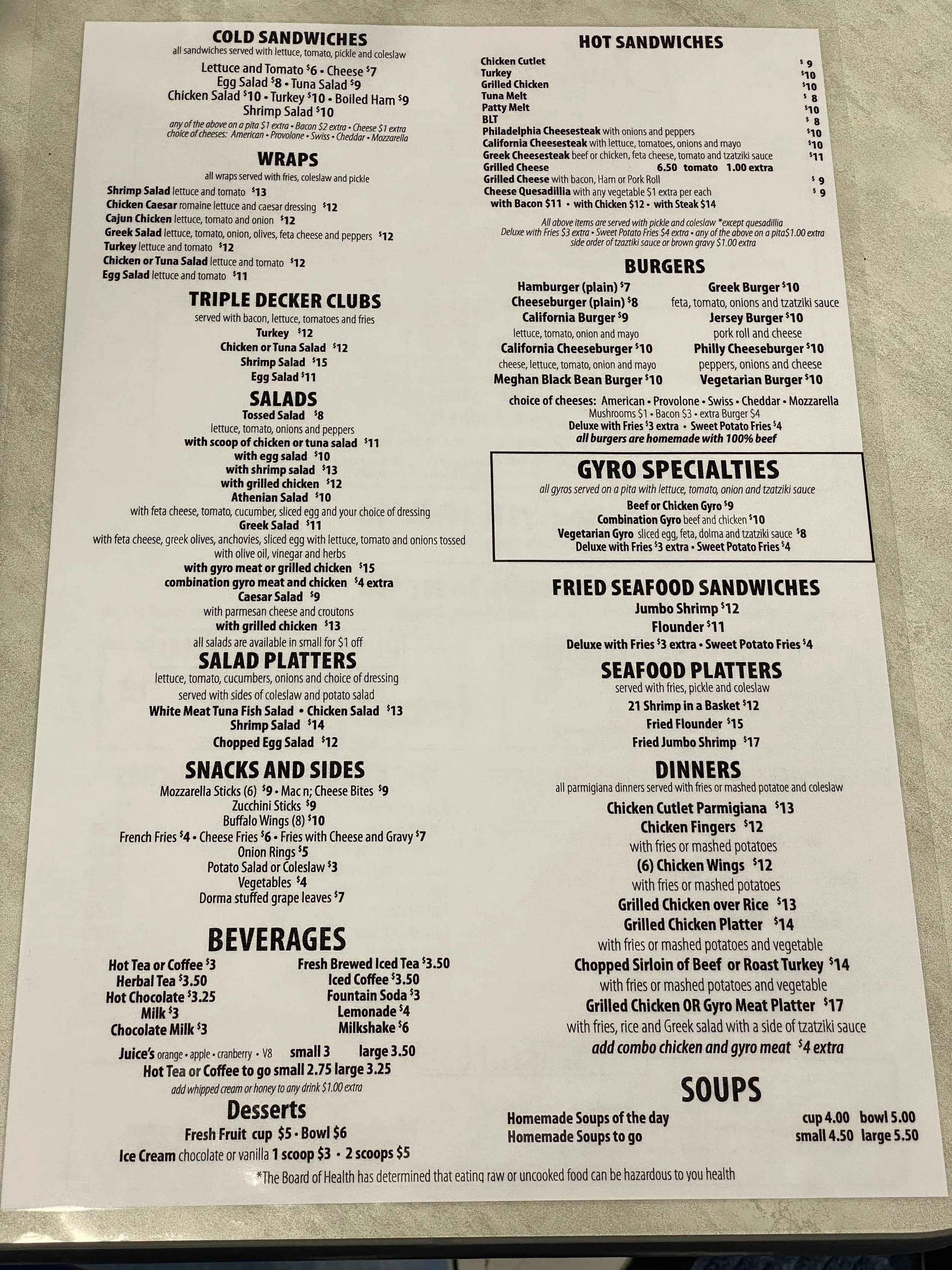 Menu — Robin's Nest