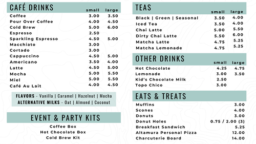 Menus — Tierra Distilling Co.