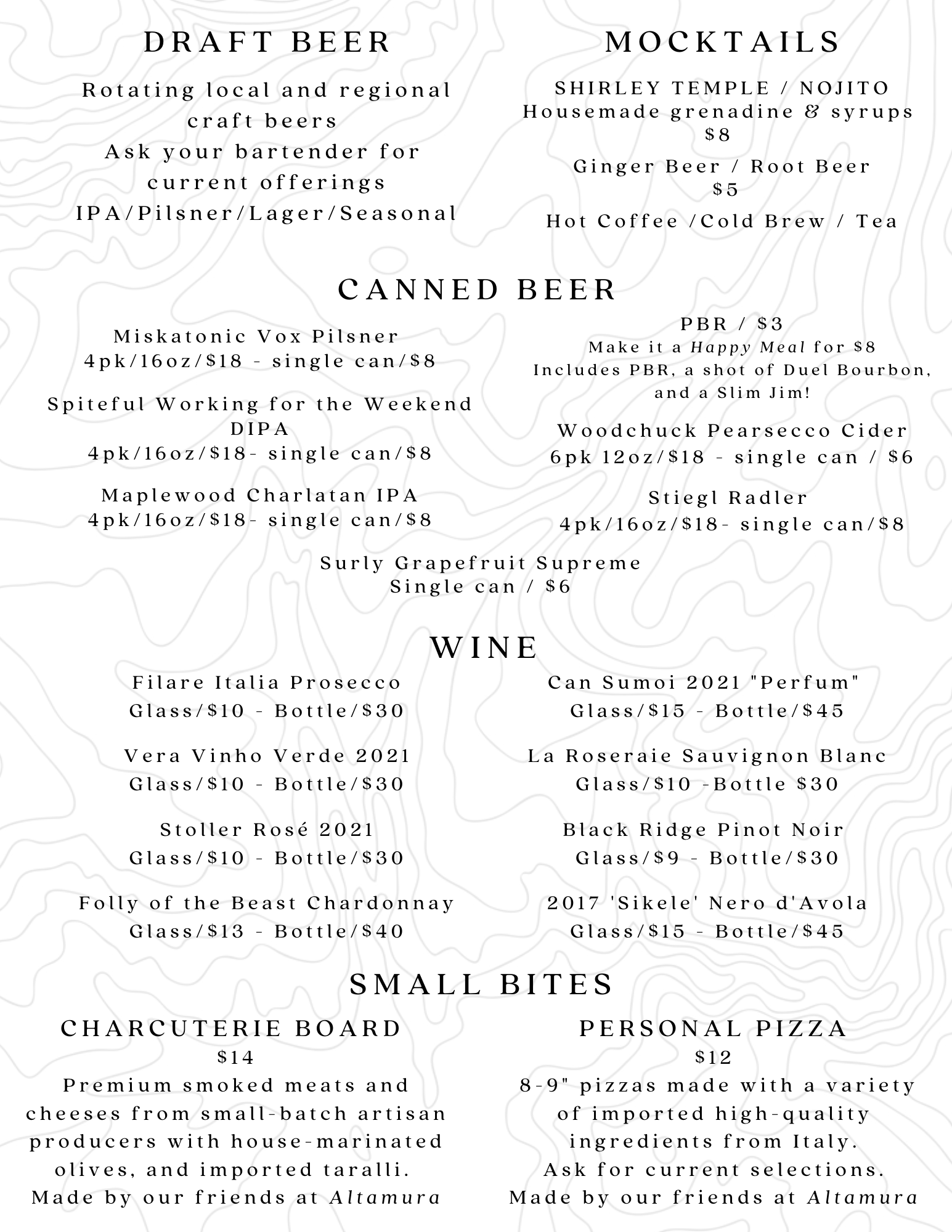 Menus — Tierra Distilling Co.