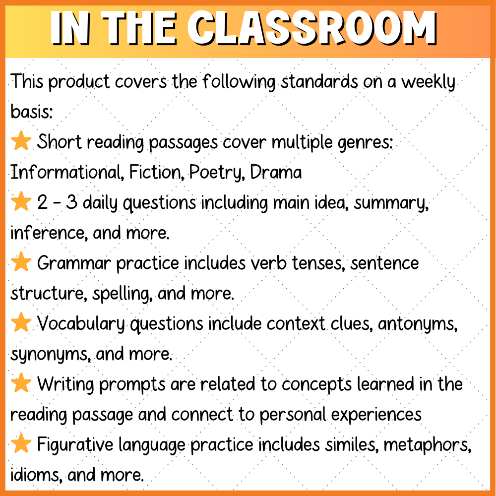 Reading Bell Ringers for Middle School ELA/ESL for 5th and 6th Grade ...