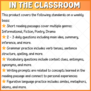 Reading Bell Ringers for Middle School ELA/ESL for 5th and 6th Grade ...