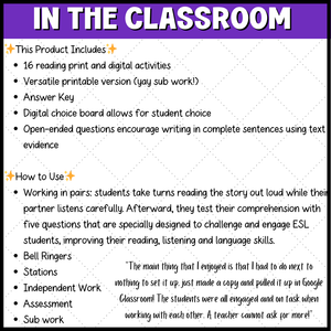 Reading Bell Ringers for Middle School ELA/ESL for 5th and 6th Grade ...