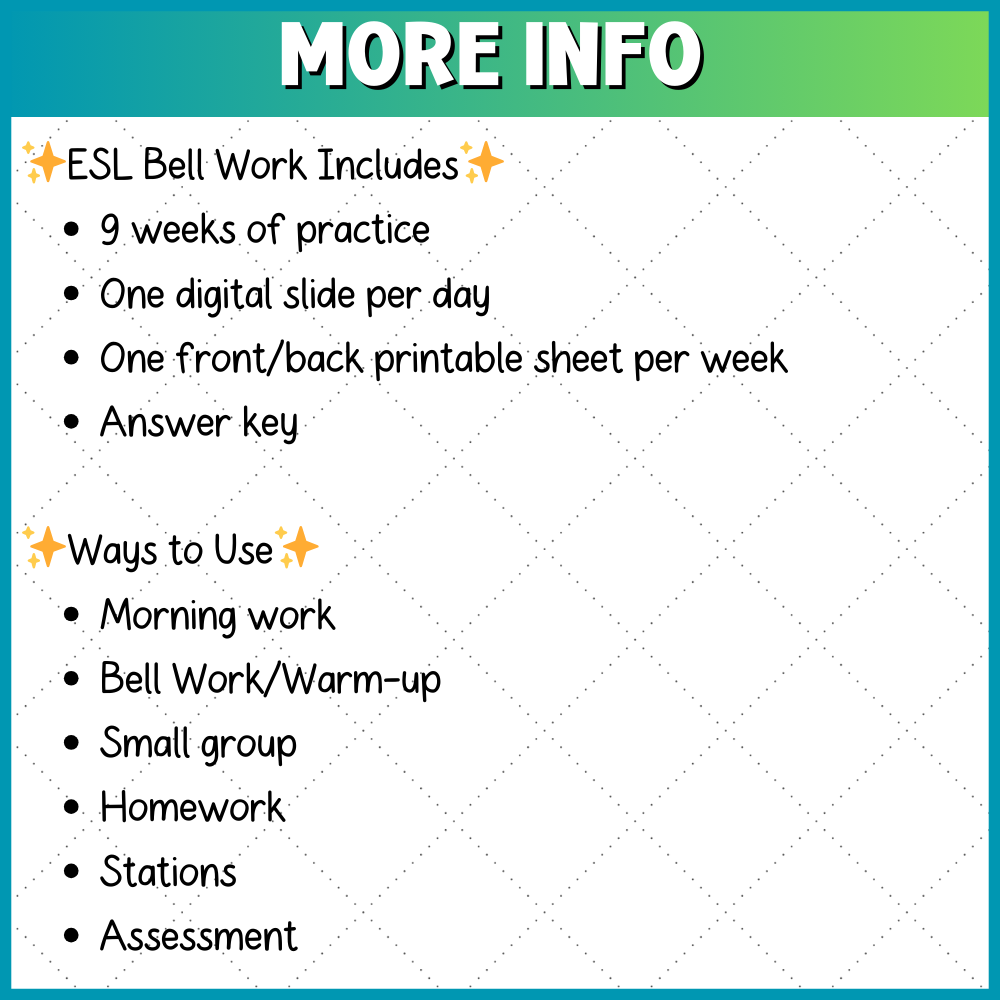 Reading Bell Ringers for Middle School ELA/ESL for 5th and 6th Grade ...