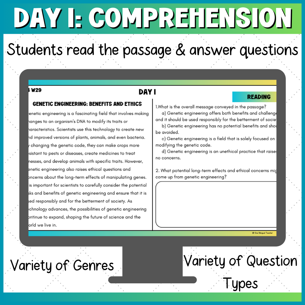 Reading Bell Ringers for Middle School ELA/ESL for 5th and 6th Grade ...