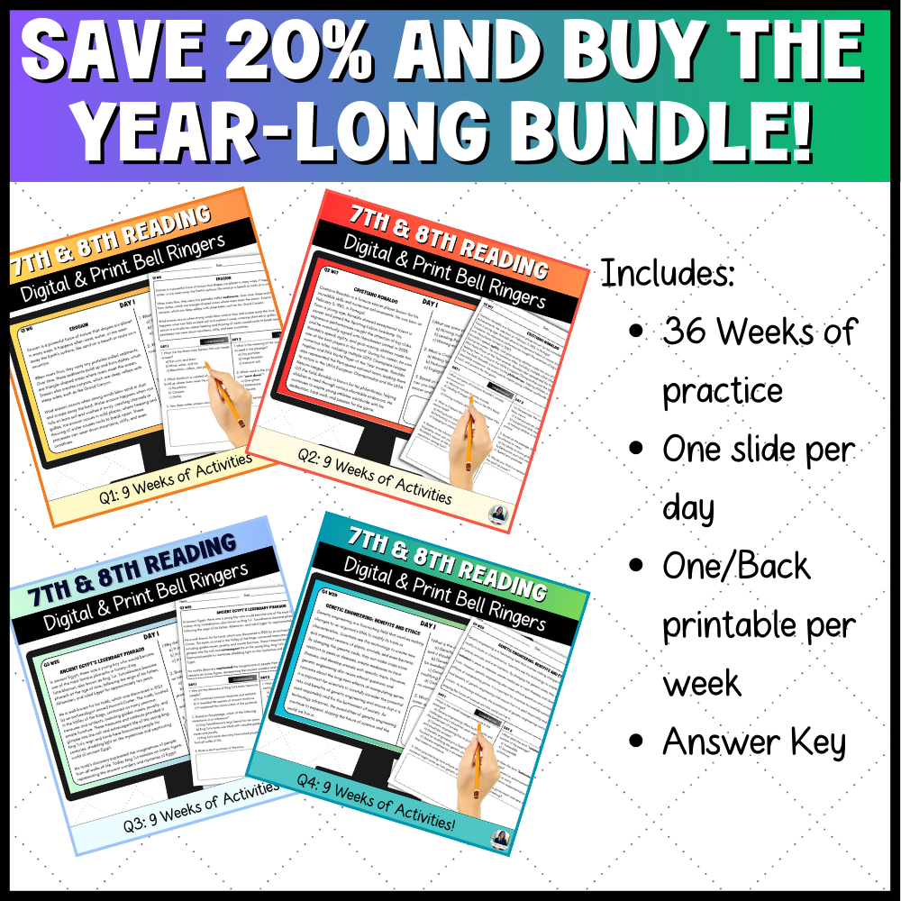 Reading Bell Ringers for Middle School ELA/ESL for 5th and 6th Grade ...