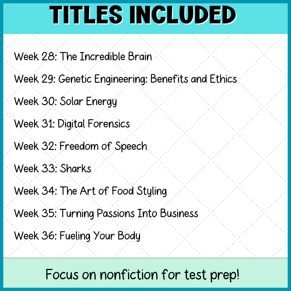 Reading Bell Ringers for Middle School ELA/ESL for 5th and 6th Grade ...