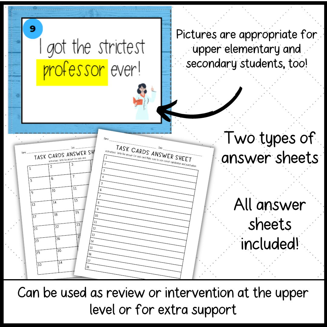 ESL Subject Noun and Direct Object Lesson, Task Cards, & Digital Activities