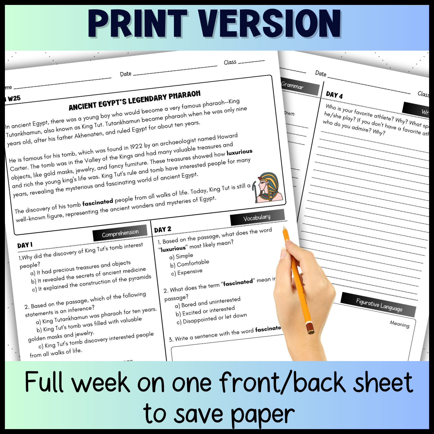 Memorial Day Reading Passage, Graphic Organizer, Writing, Grammar ...