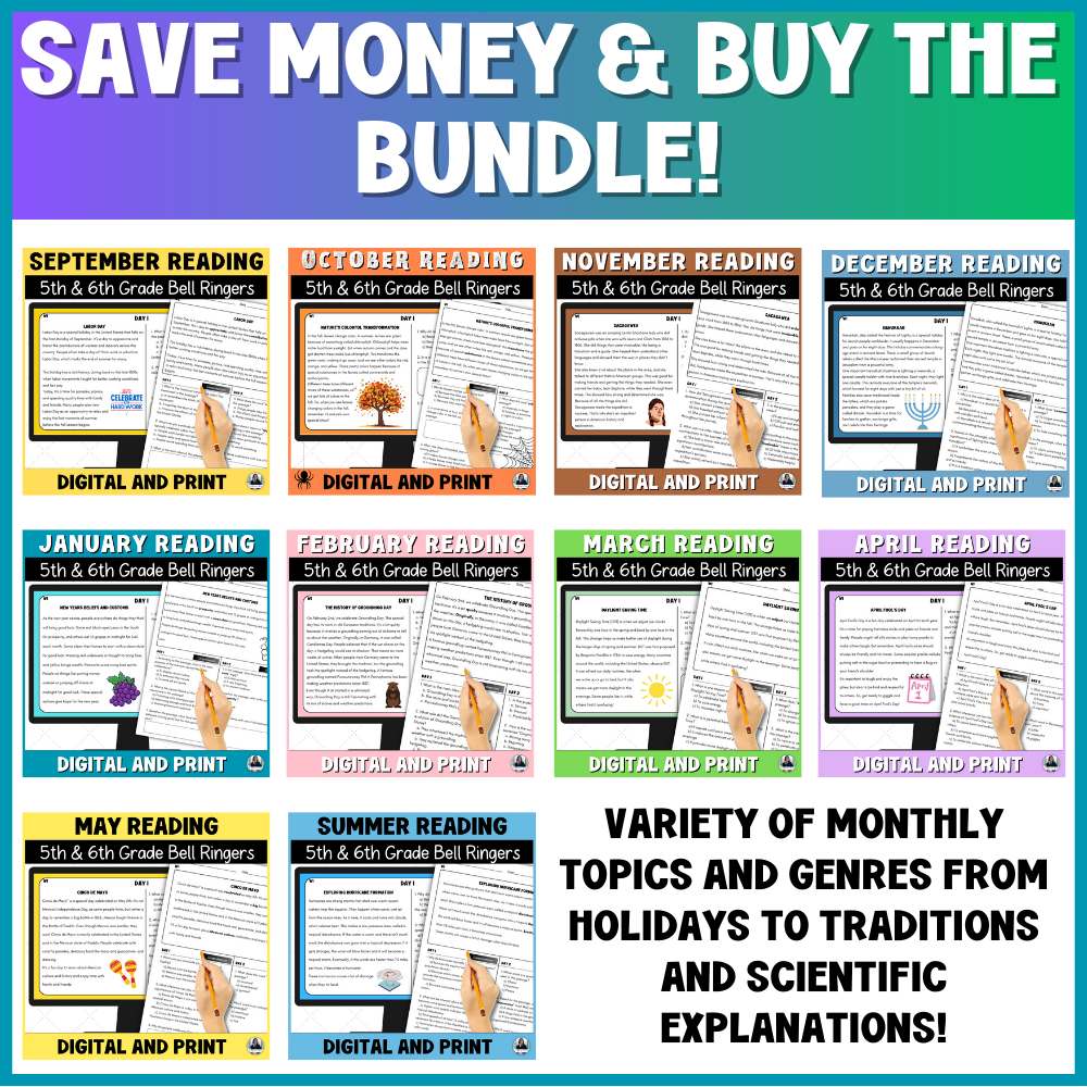 Reading Bell Ringers for Middle School ELA/ESL for 5th and 6th Grade ...