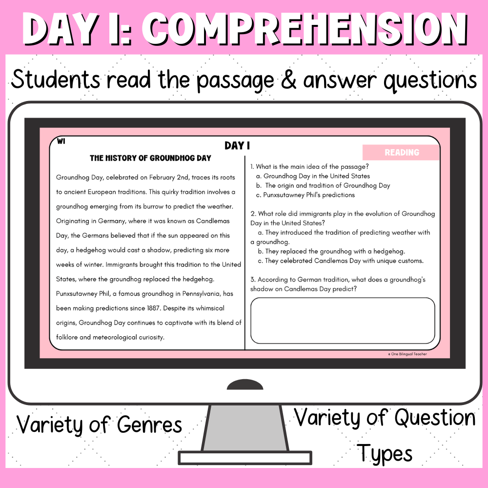 Reading Bell Ringers for Middle School ELA/ESL for 5th and 6th Grade ...