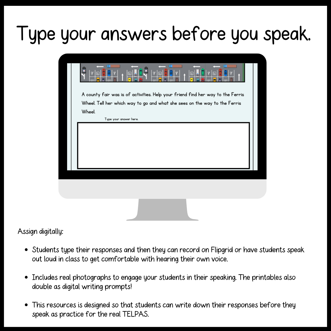 TELPAS & ESL Speaking Practice Prompts Digital & Print for Middle ...