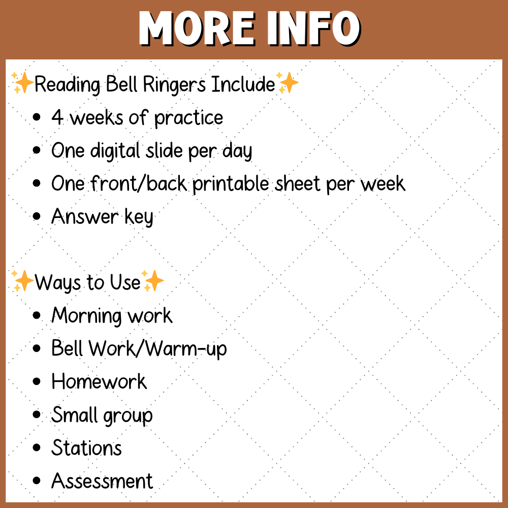 Reading Bell Ringers for Middle School ELA/ESL for 5th and 6th Grade ...
