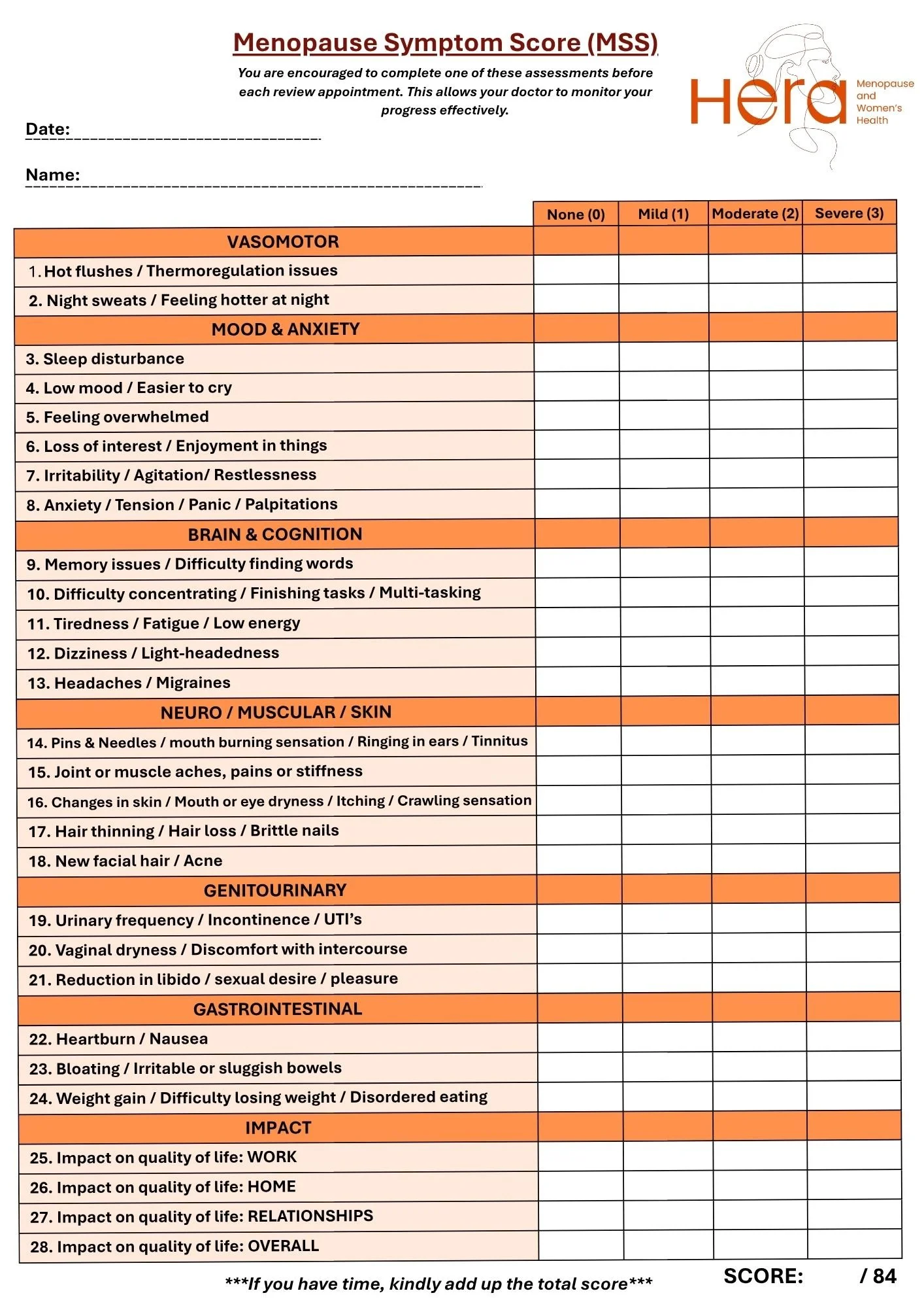 Menopause Symptom Score — Hera Menopause