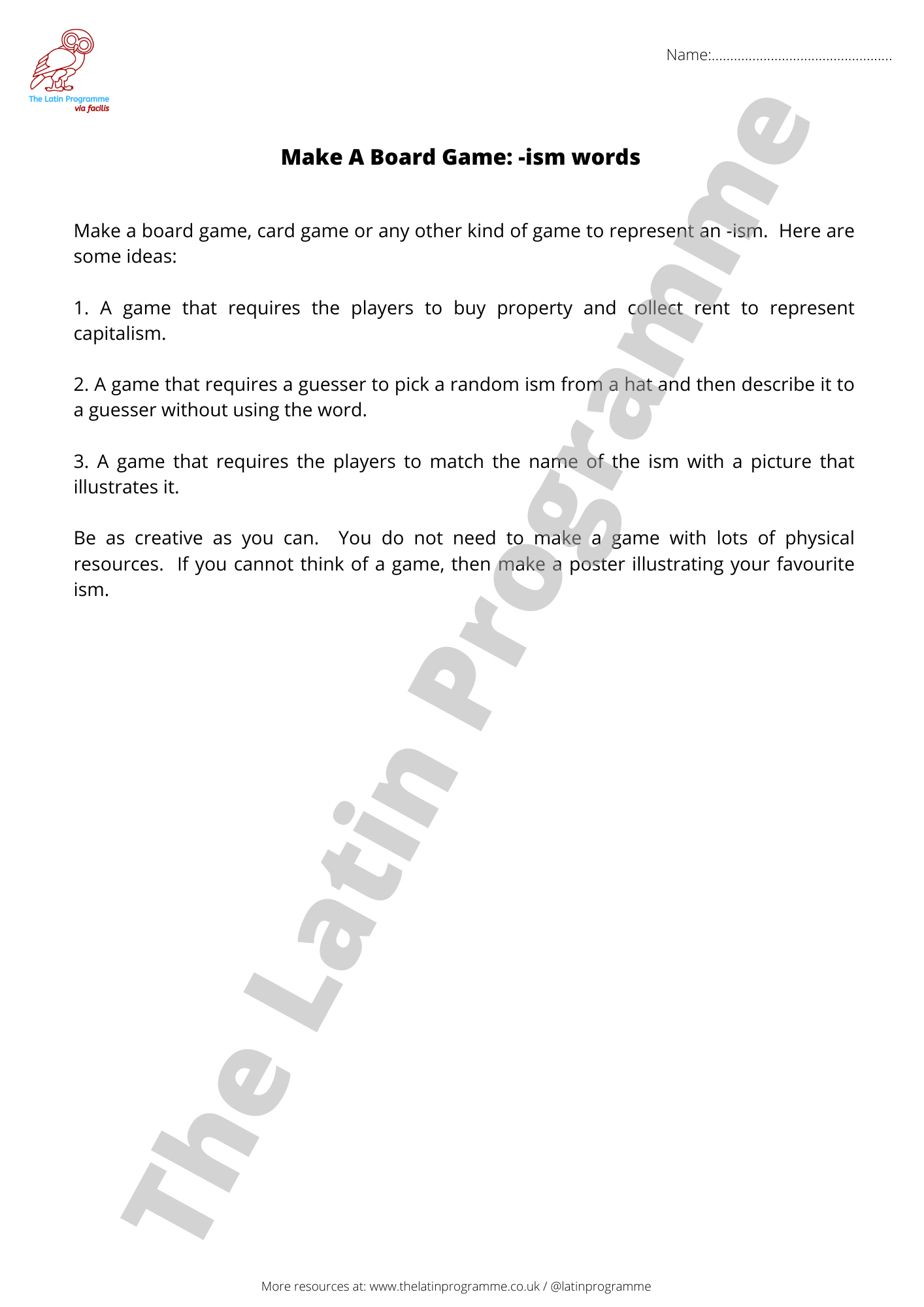 Free Worksheets — The Latin Programme: Via Facilis