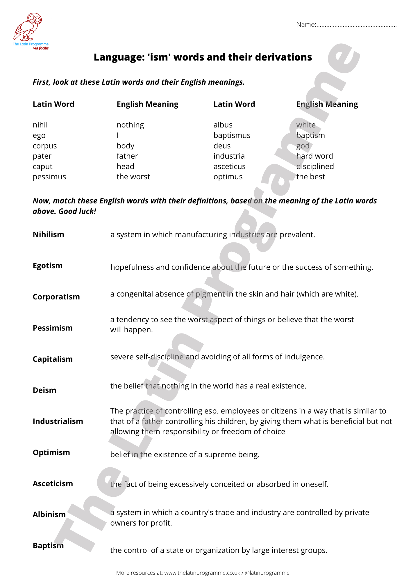 Grammar: '-ism' Derivations — The Latin Programme: Via Facilis