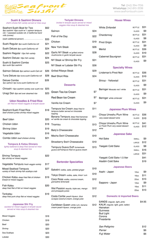 Menu — Seafront Sushi
