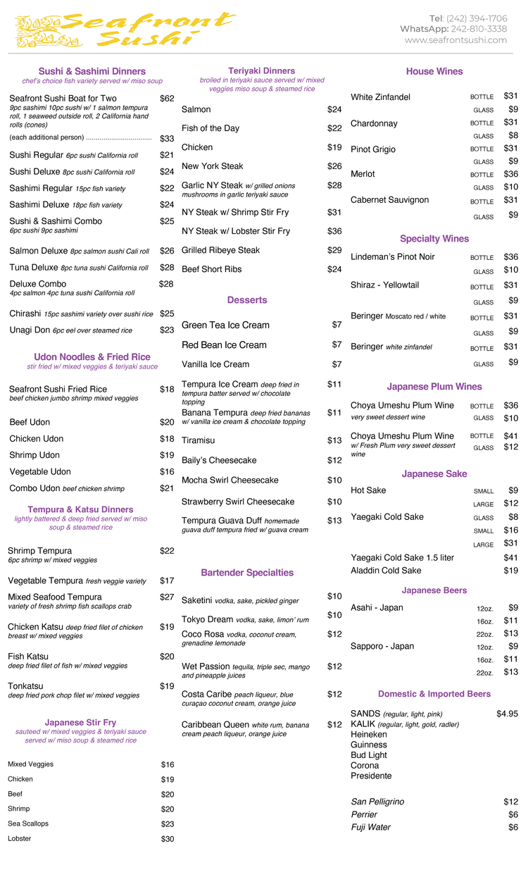 Menu — Seafront Sushi