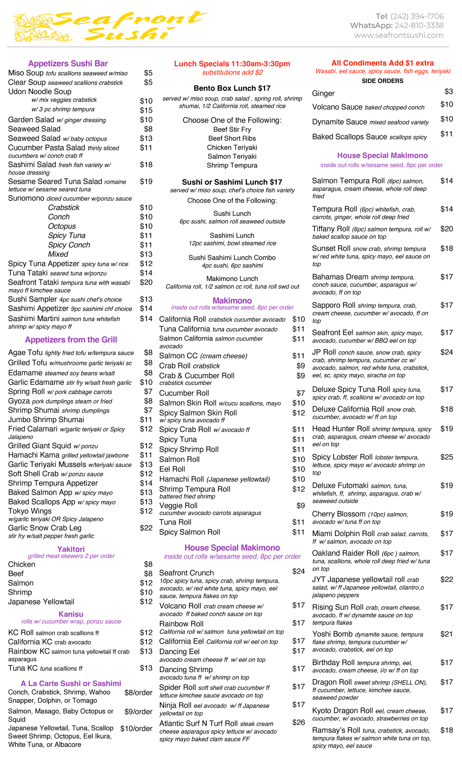 Menu — Seafront Sushi