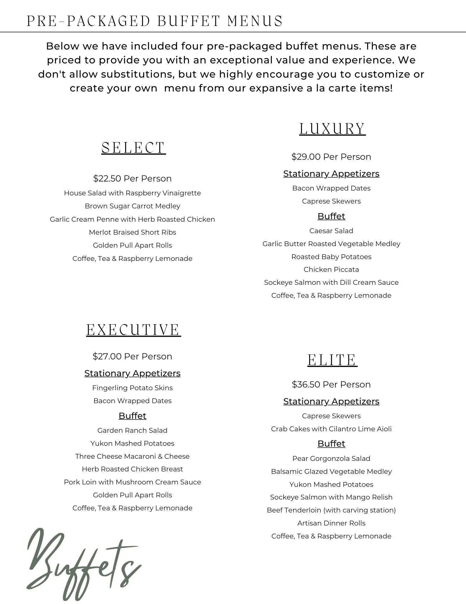 Banquet Room Buffet Menu