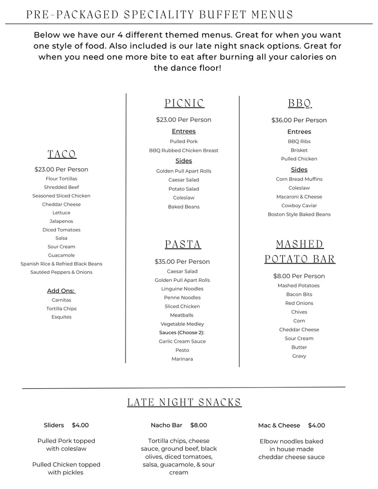 Banquet Room Buffet Menu
