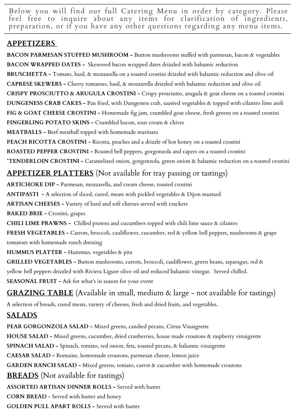 Catering Menu