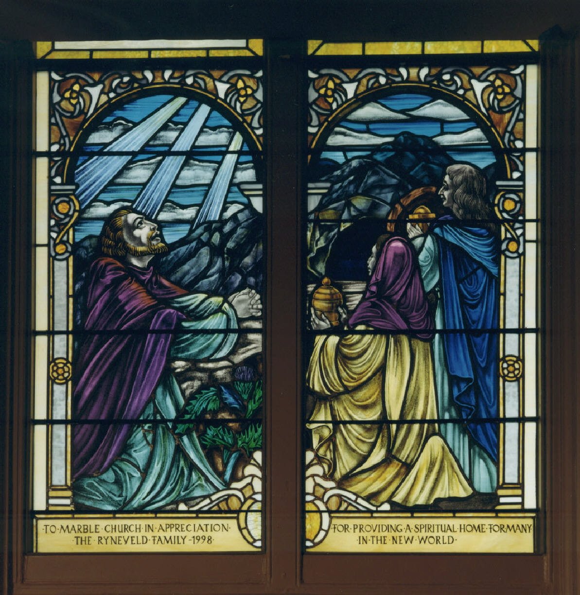 Stained Glass Window: Crucifixion & Pentecost — Marble Collegiate Church