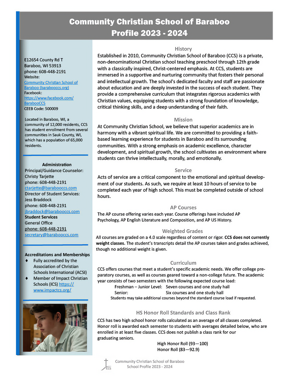 High School Program — Community Christian School of Baraboo