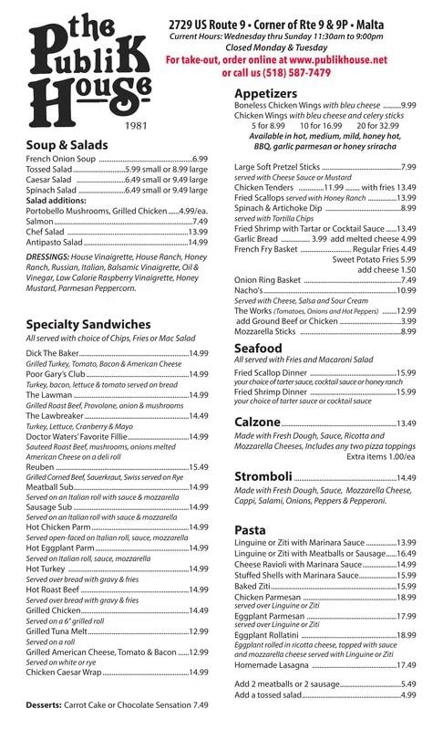 Menu — The Publik House