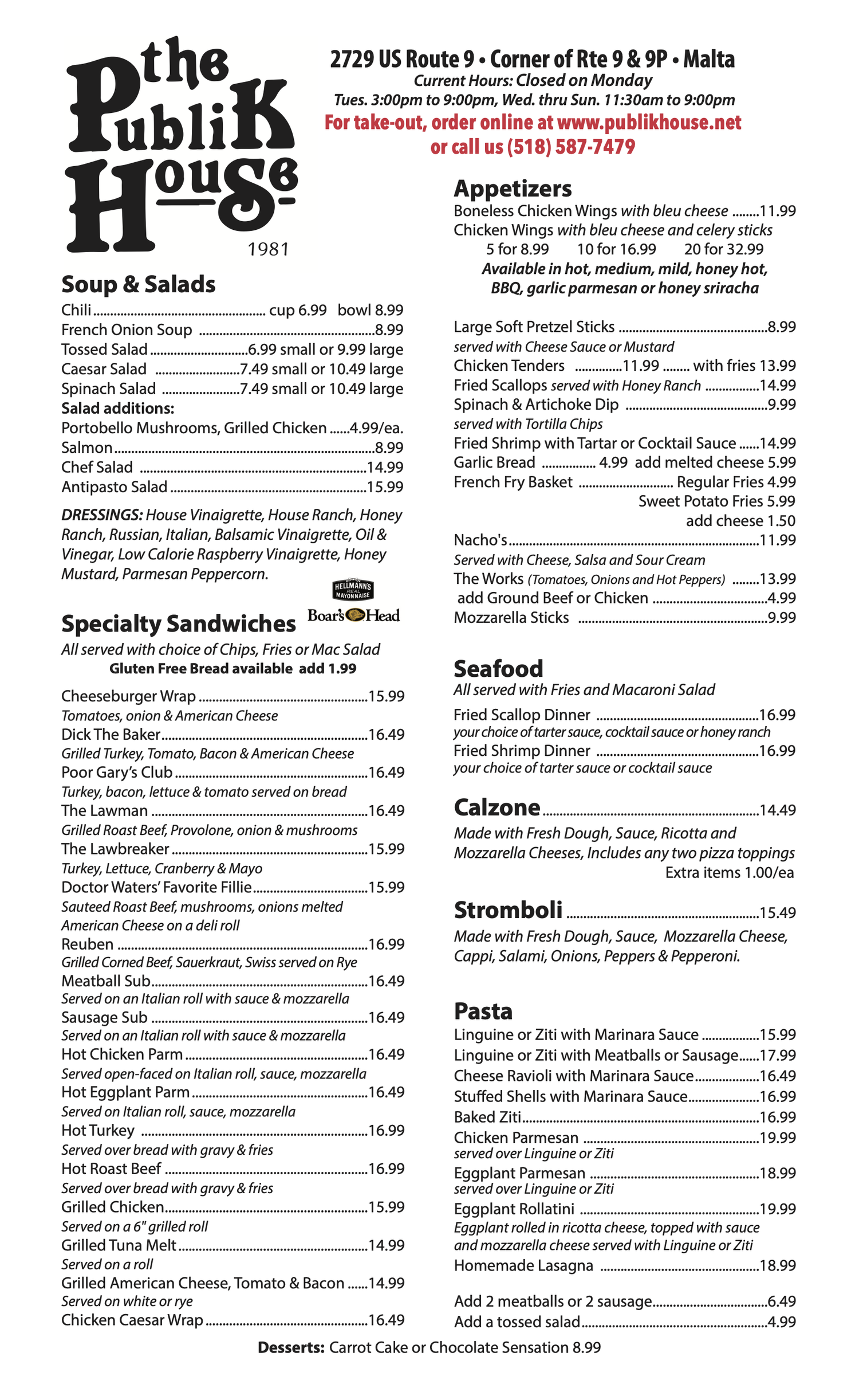 Menu — The Publik House