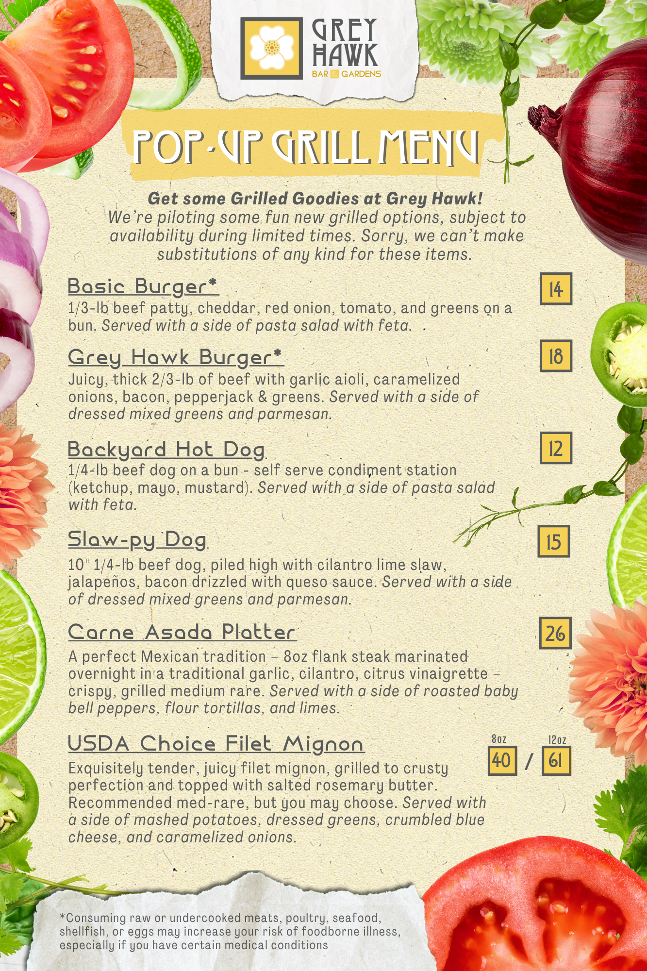 Menu — Grey Hawk Bar & Gardens