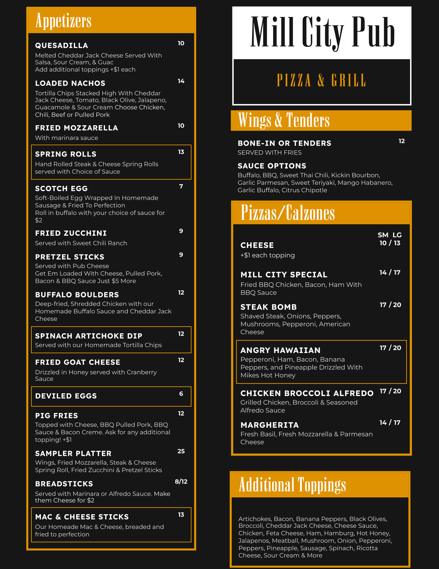 FOOD — MILL CITY PUB