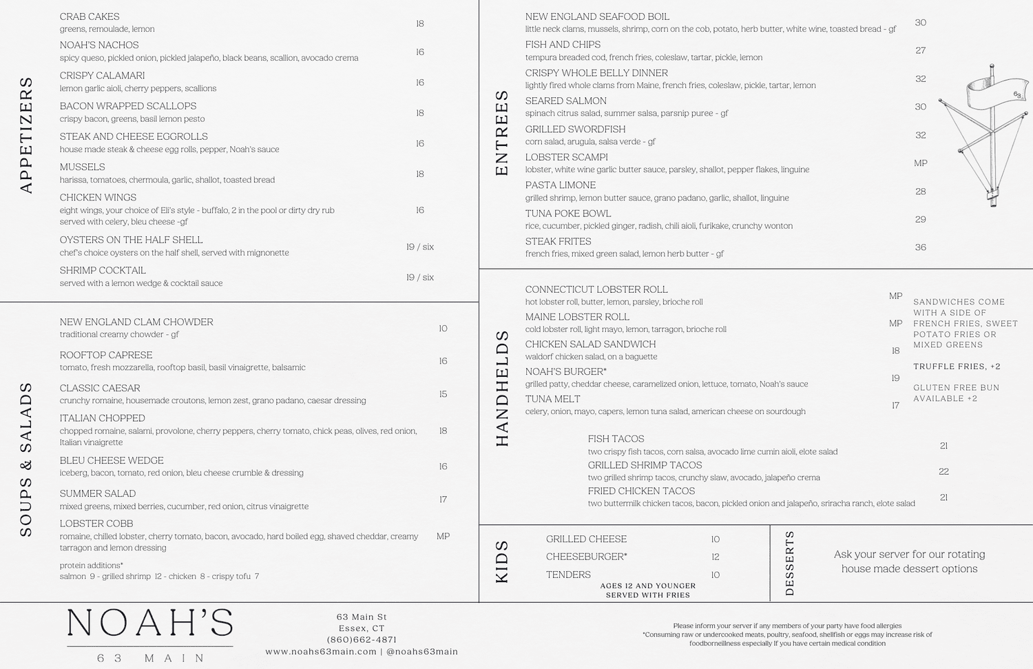 Menu — Noah's at 63 Main