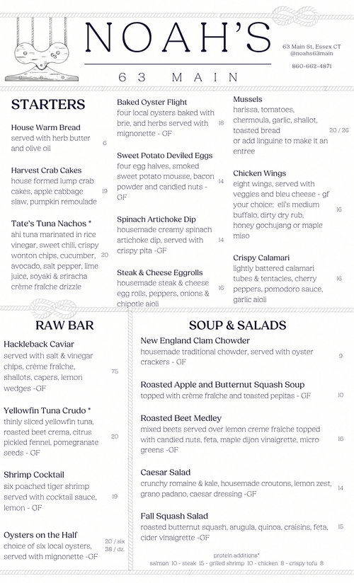 Menu — Noah's at 63 Main