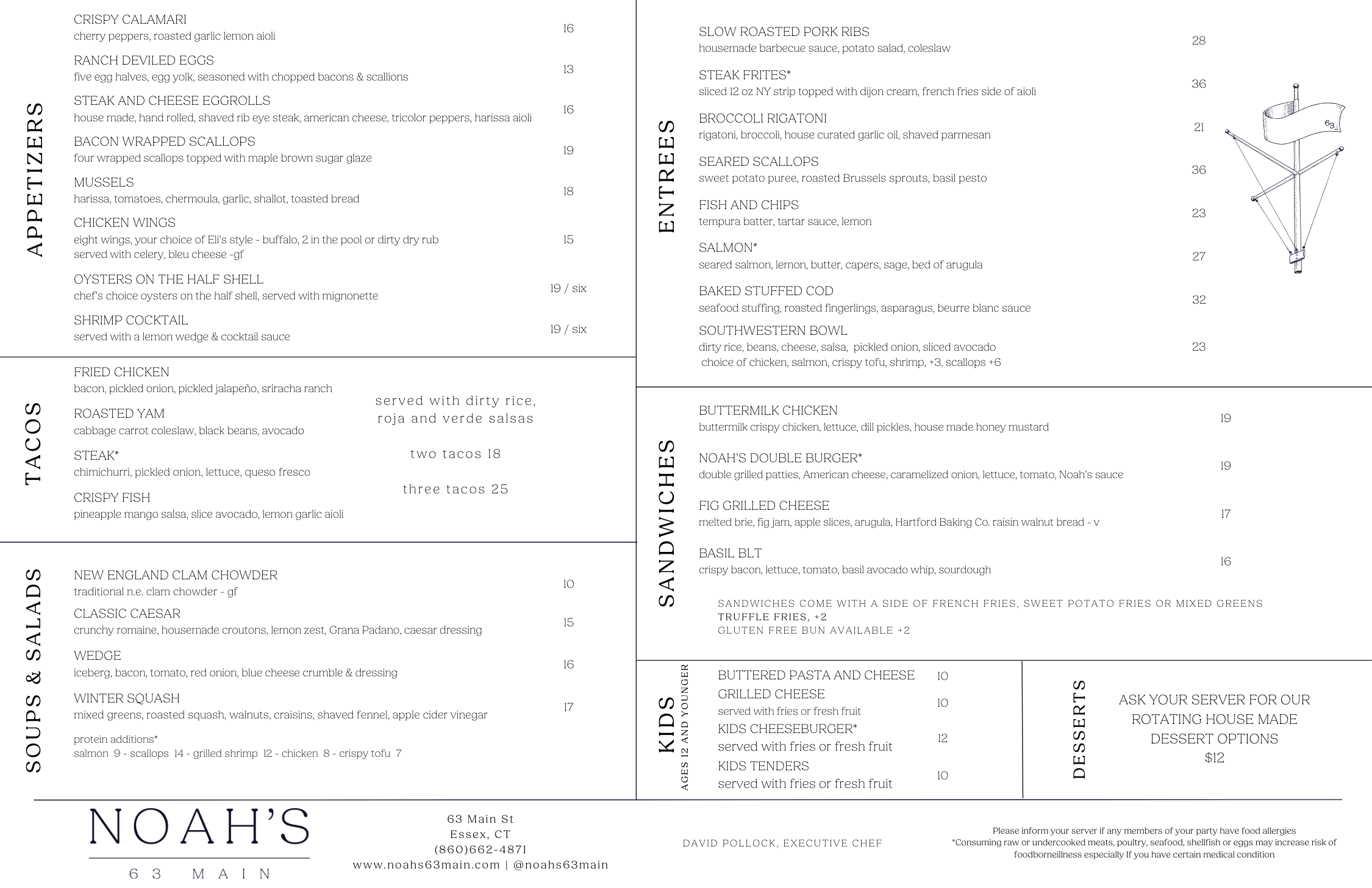 Menu — Noah's at 63 Main