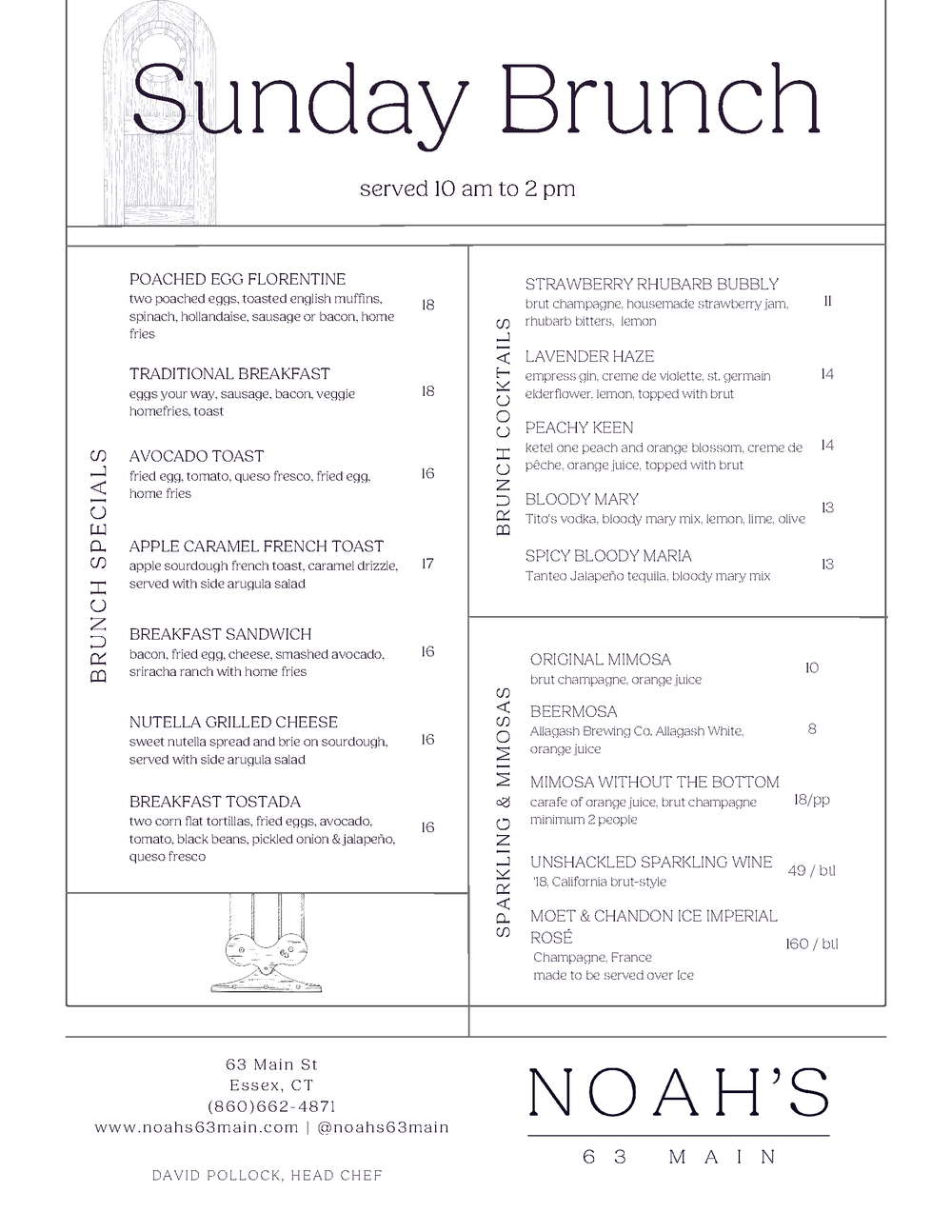 Menu — Noah's at 63 Main