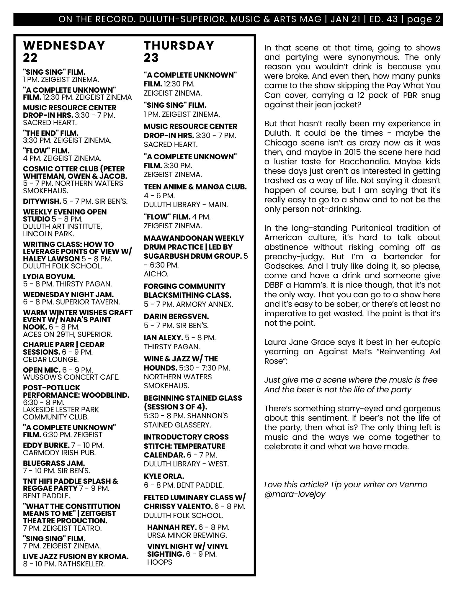 On The Record zine | Duluth, MN