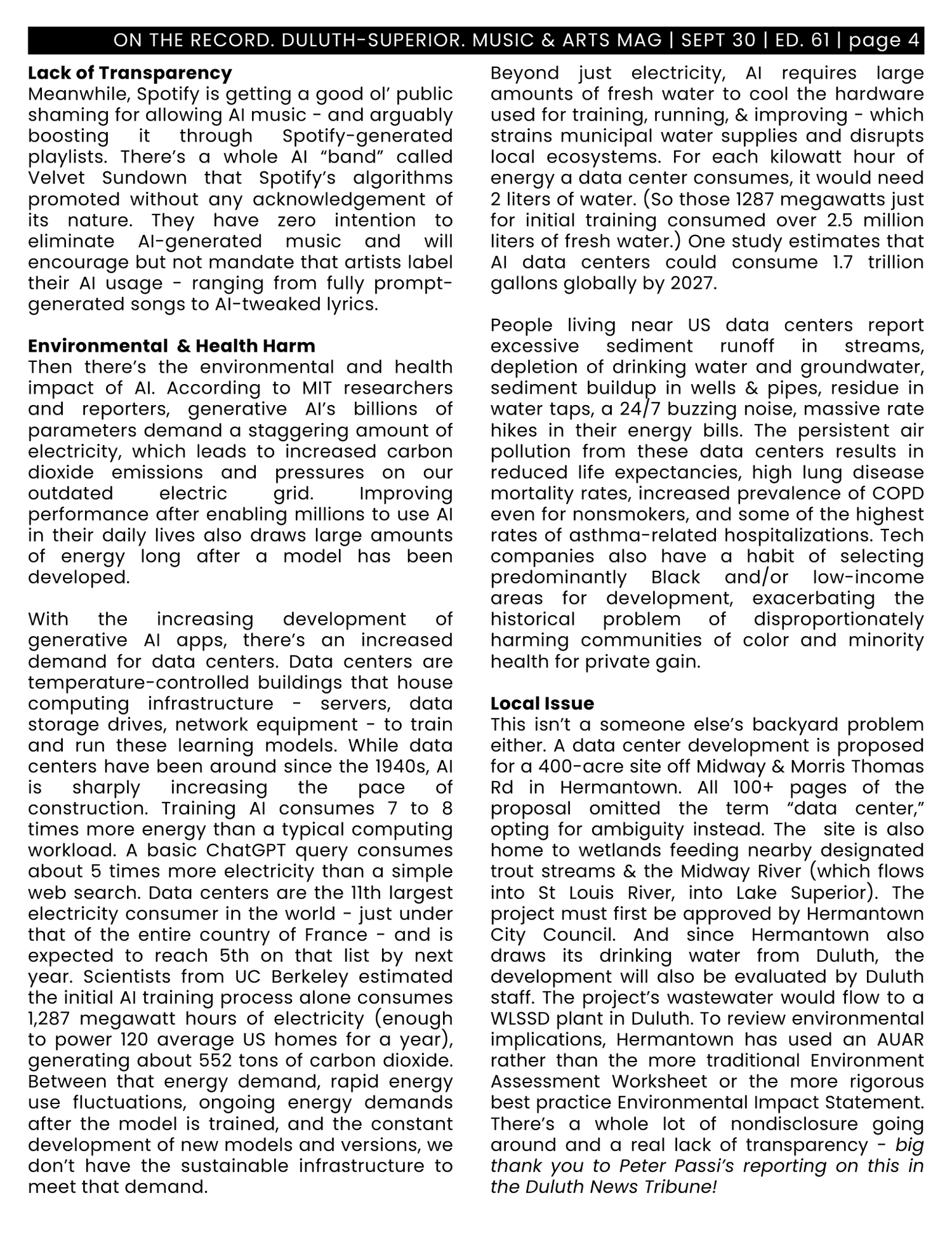 On The Record zine | Duluth, MN