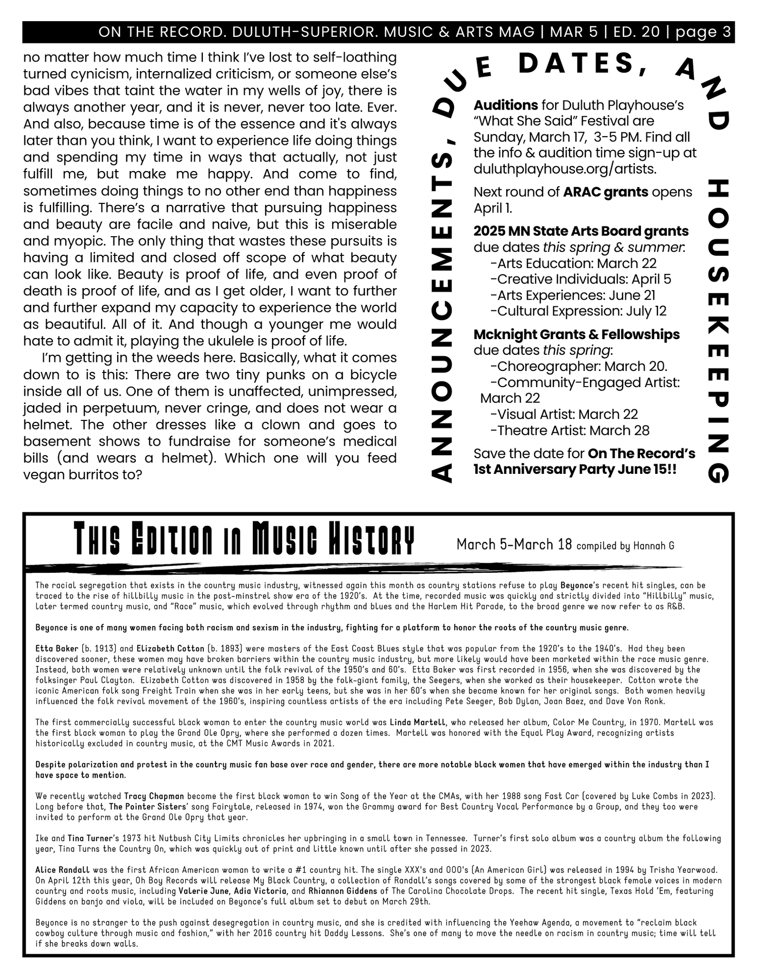 On The Record zine | Duluth, MN