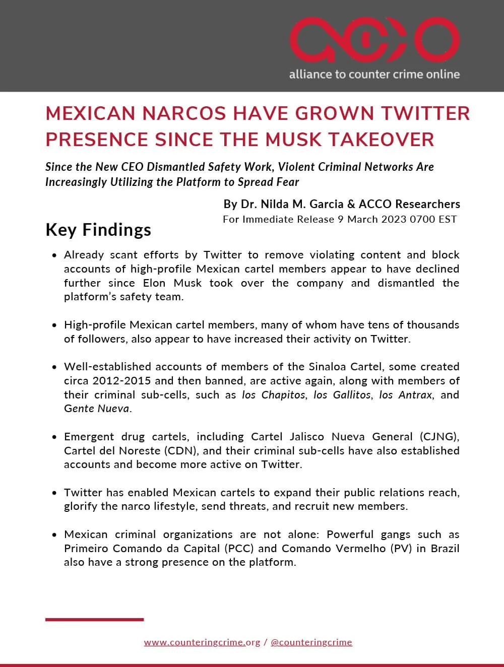 Gang and Cartel Activity — ACCO: Alliance to Counter Crime Online