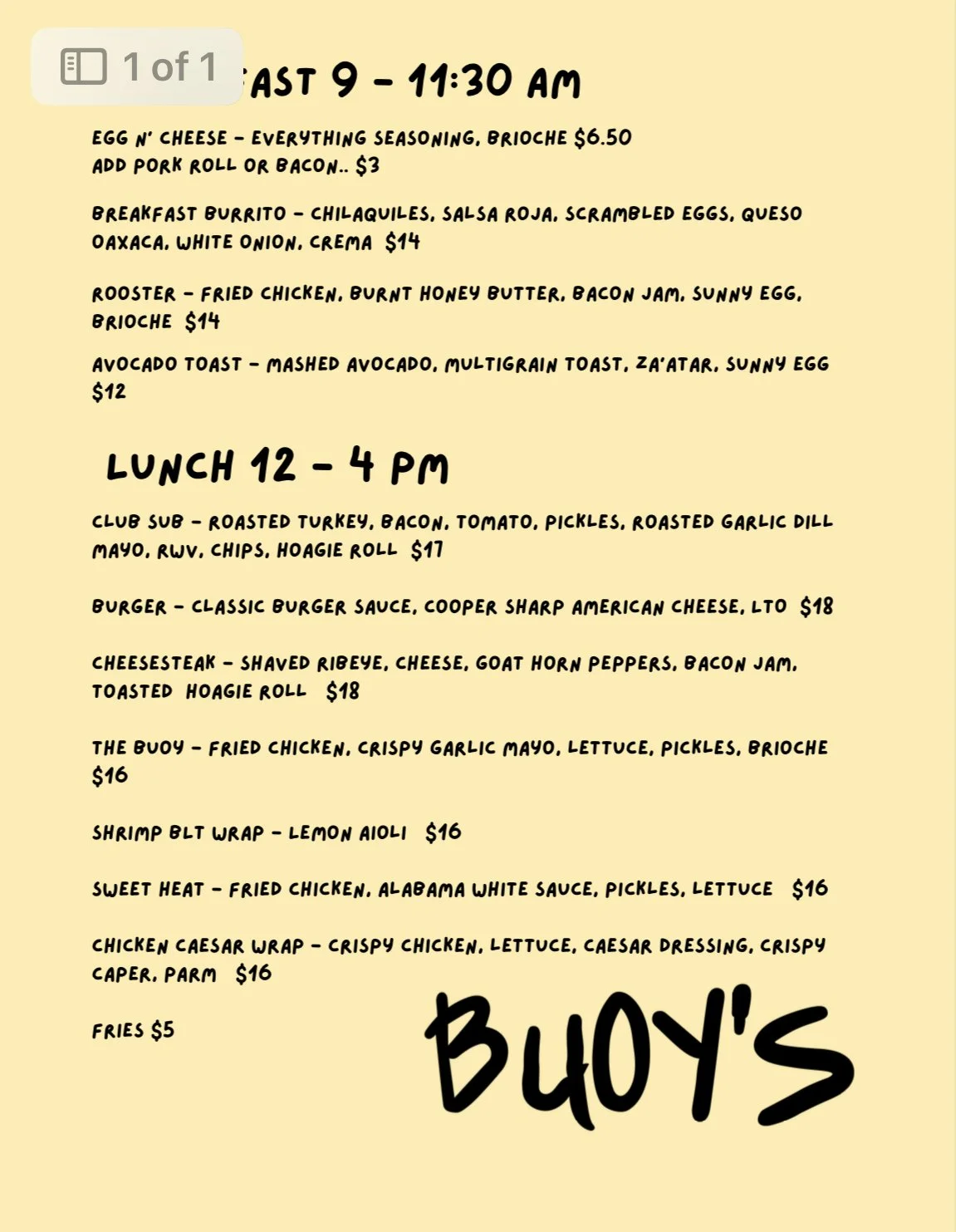 Menu — Buoy's