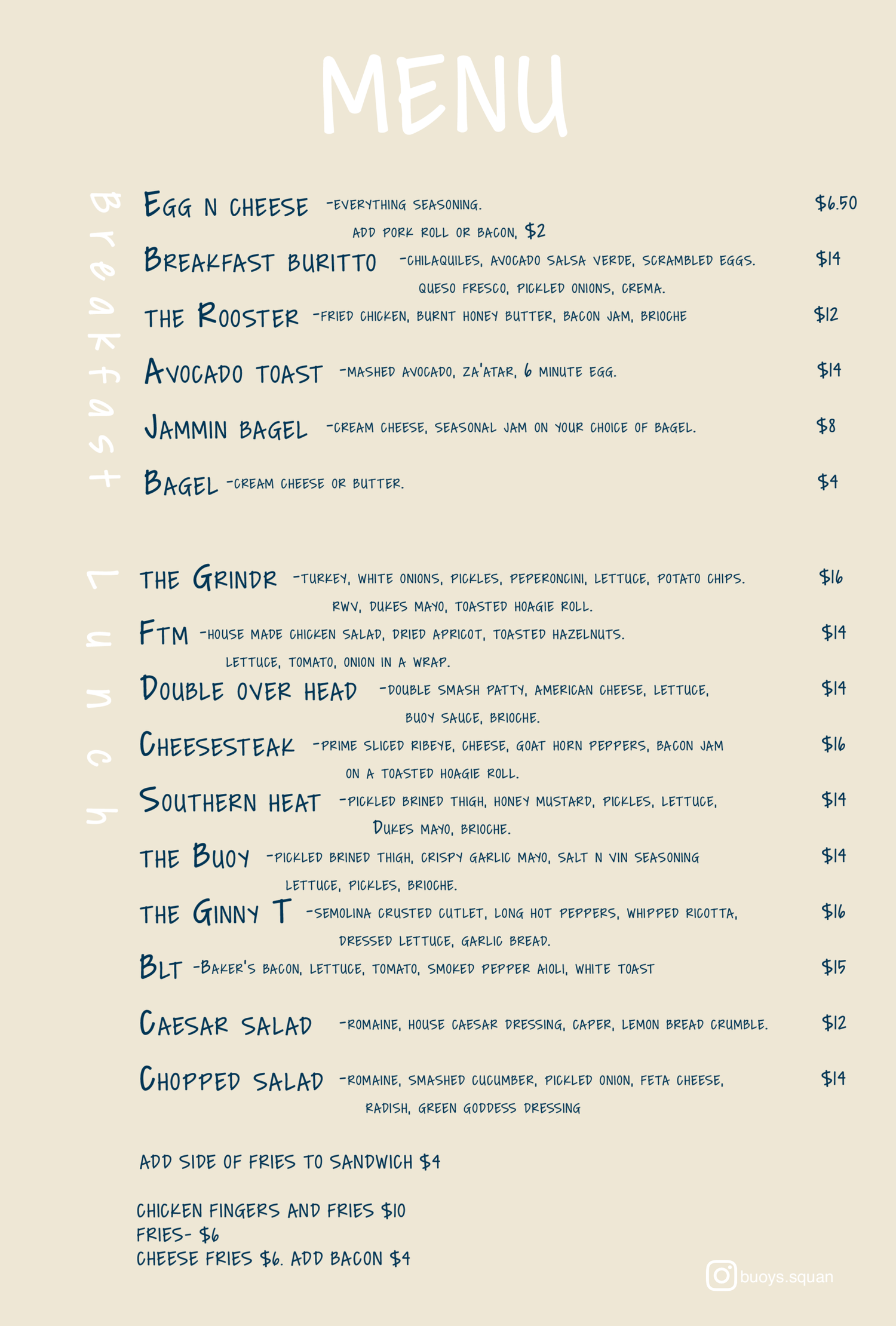 MENU — Buoy's