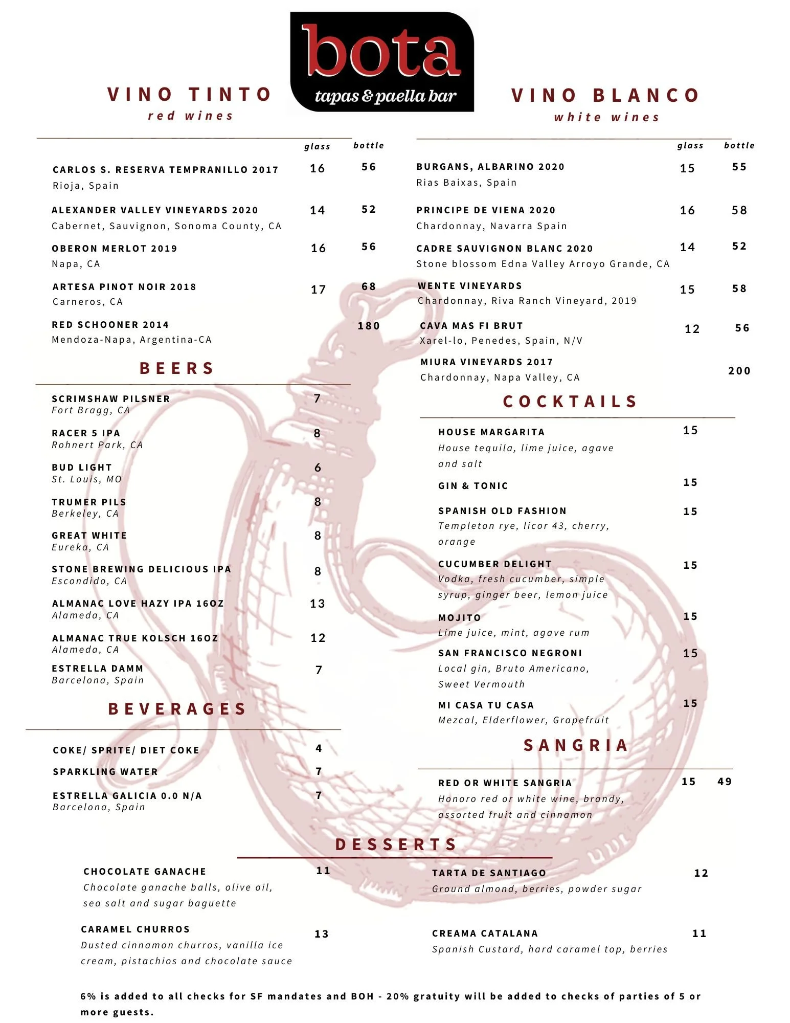 Lunch & Dinner Menu — Bota