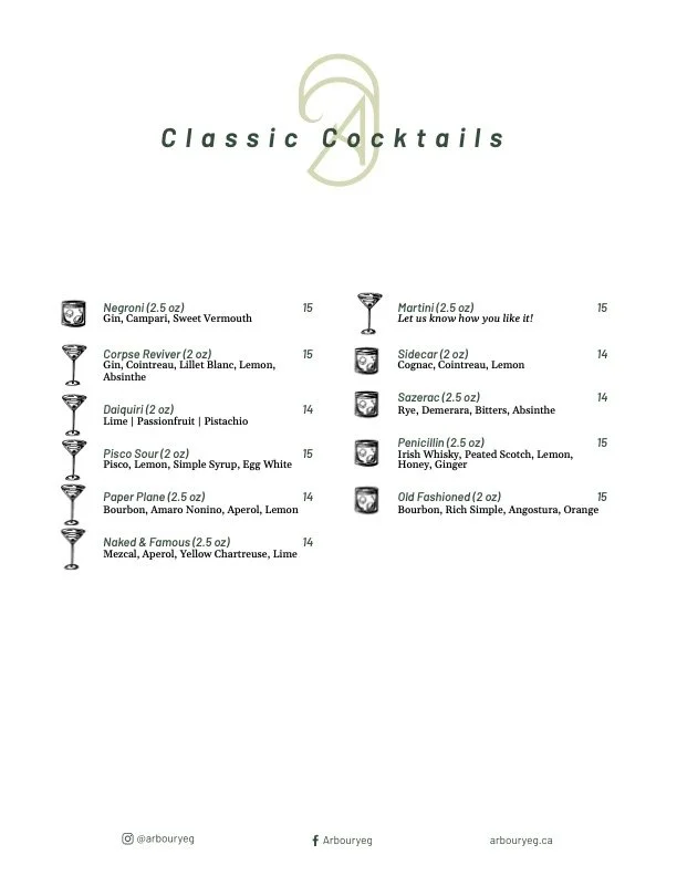 Drink Menu — Arbour