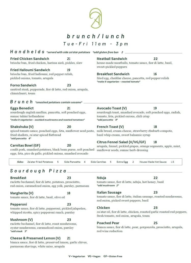 Lunch Menu — Arbour